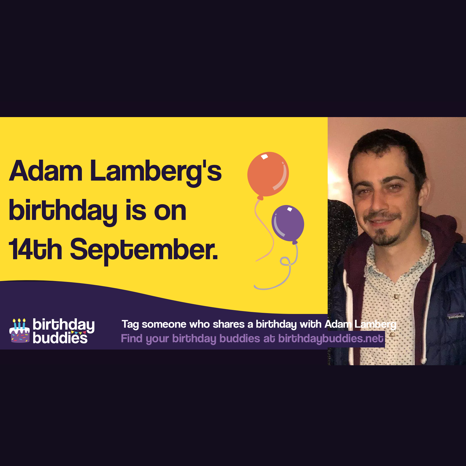 Adam Lamberg's birthday is 14th September 1984