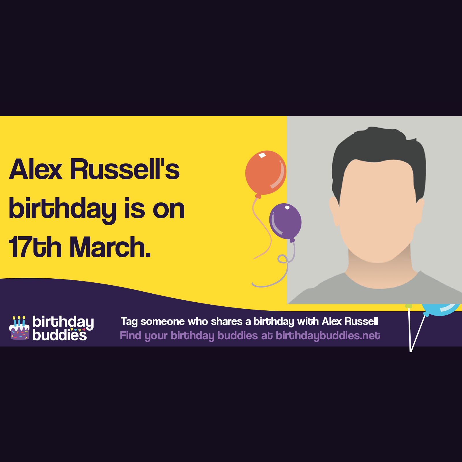 Alex Russell's birthday is 17th March 1973