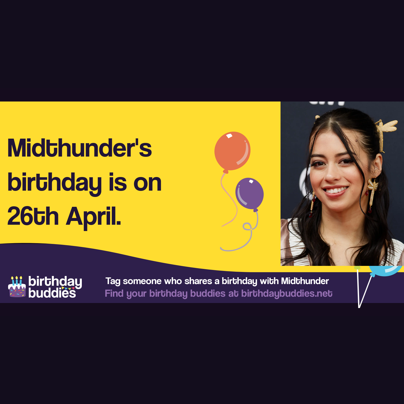 Midthunder's birthday is 26th April 1997