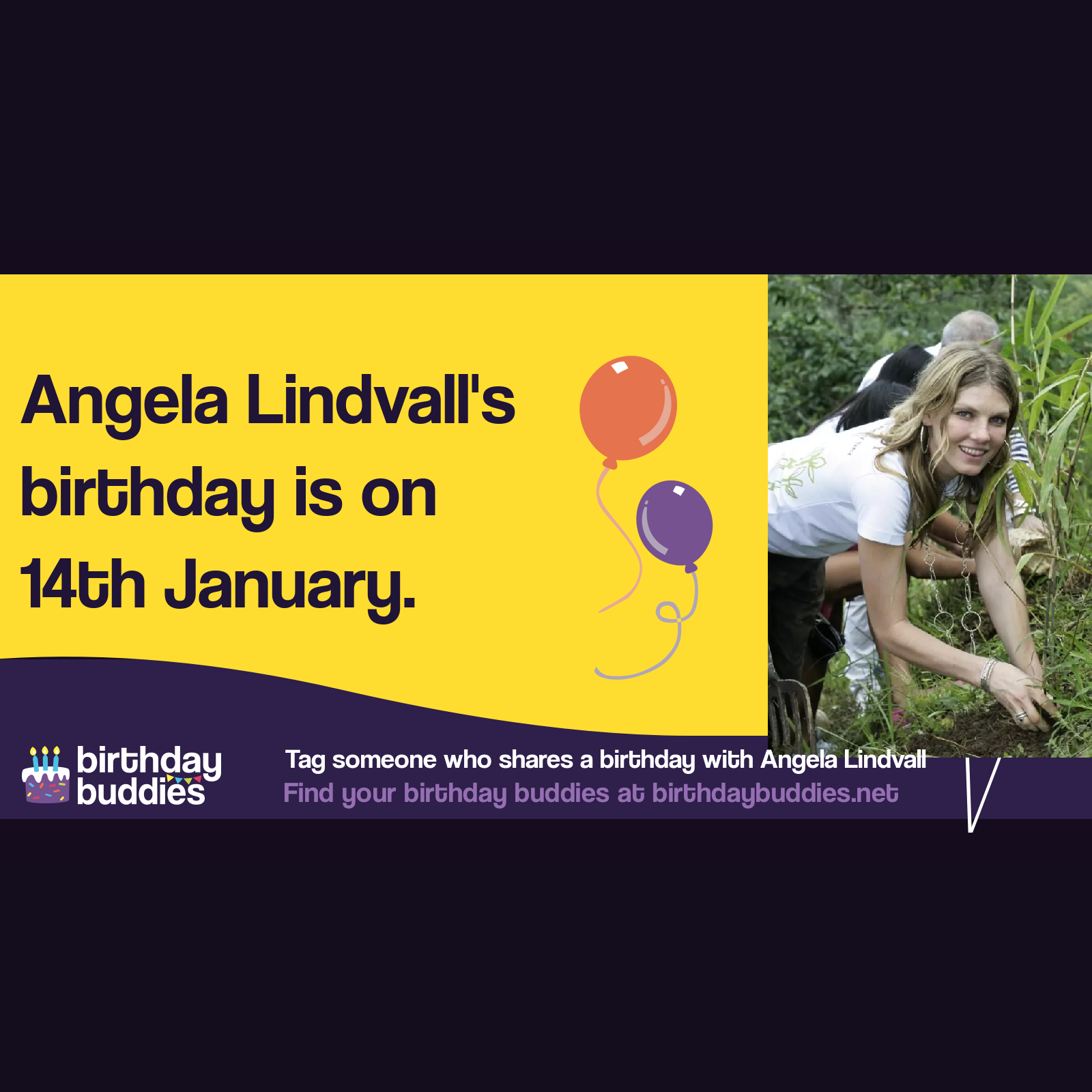 Angela Lindvall's birthday is 14th January 1979