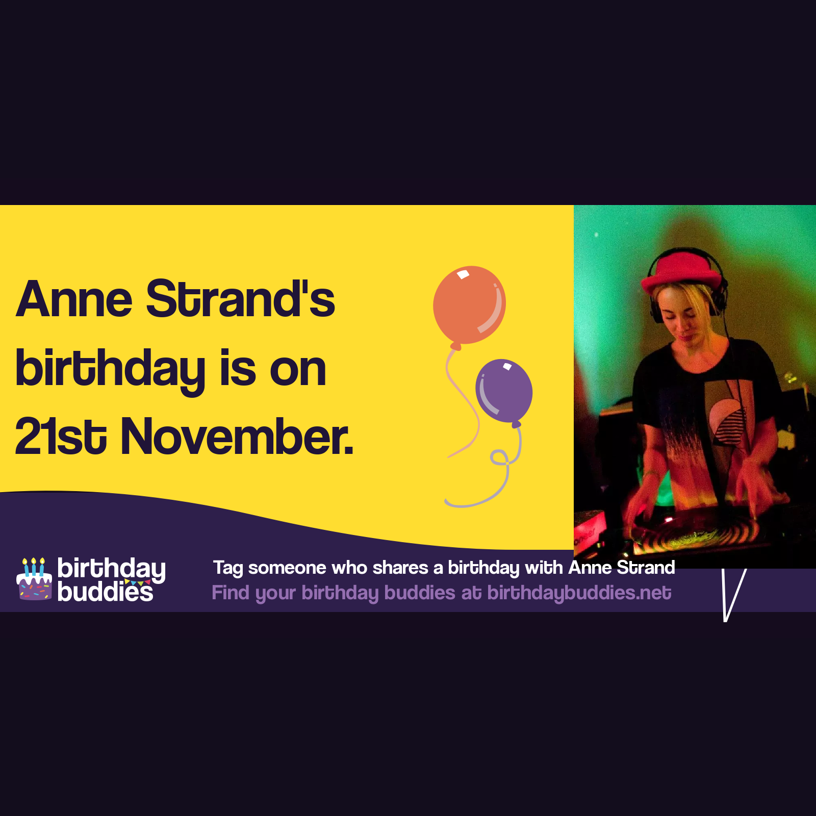 Anne Strand's birthday is 21st November 1977