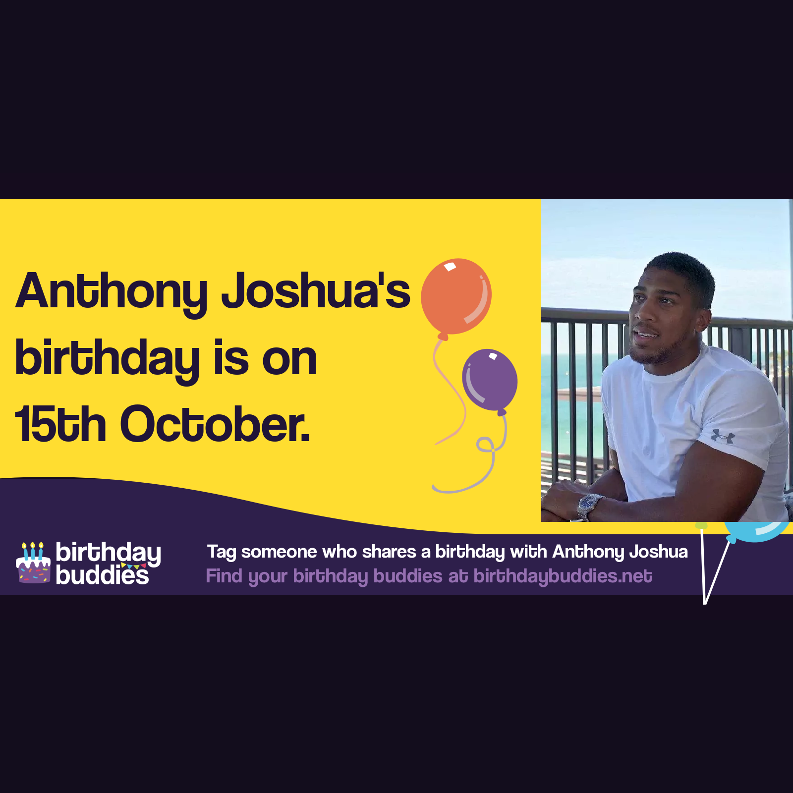 Anthony Joshua's birthday is 15th October 1989