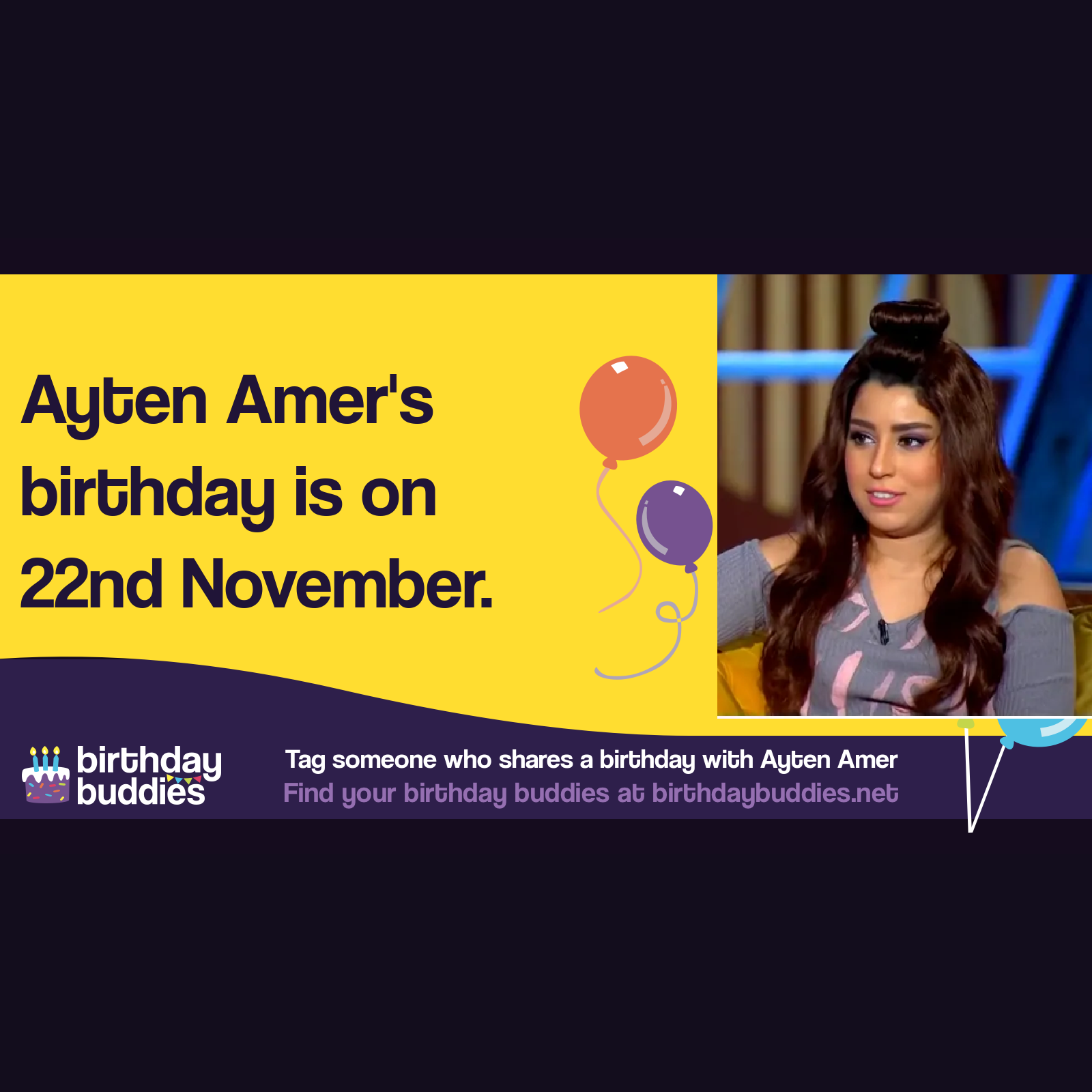 Ayten Amer's birthday is 22nd November 1986