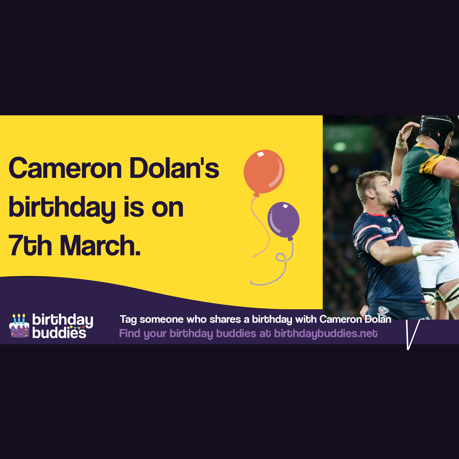 Cameron Dolan's birthday is 7th March 1990