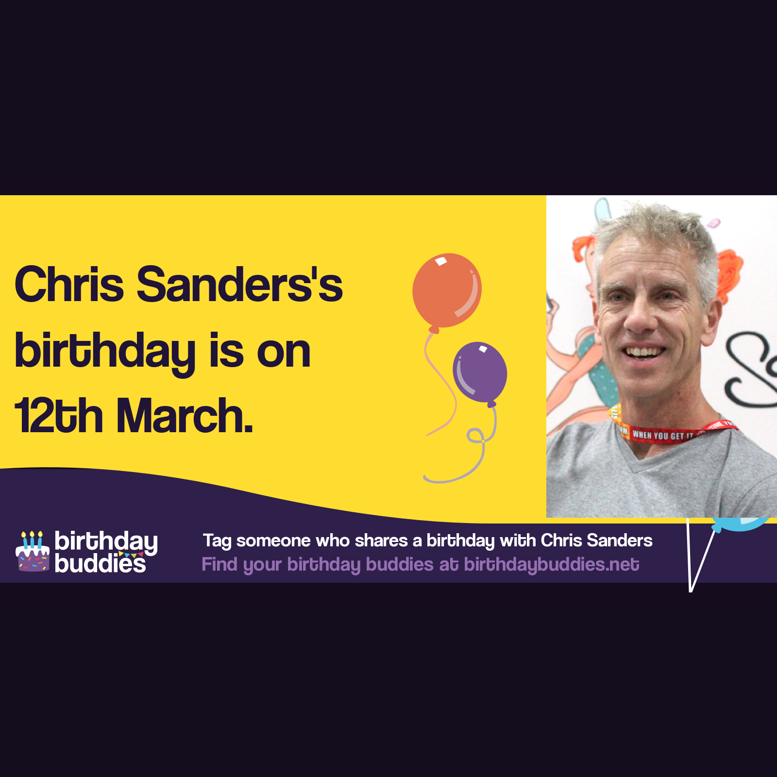 Chris Sanders's birthday is 12th March 1962