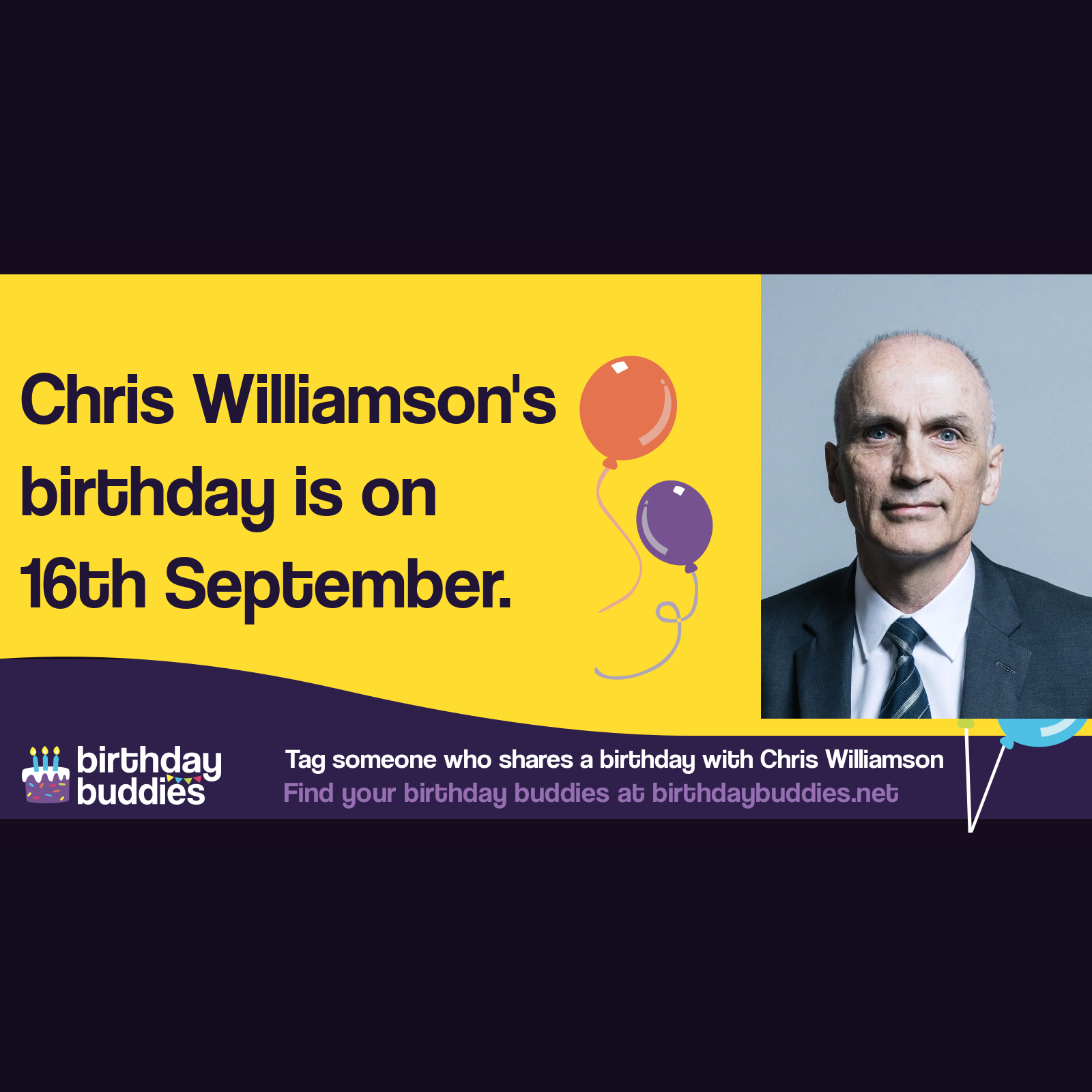 Chris Williamson's birthday is 16th September 1956