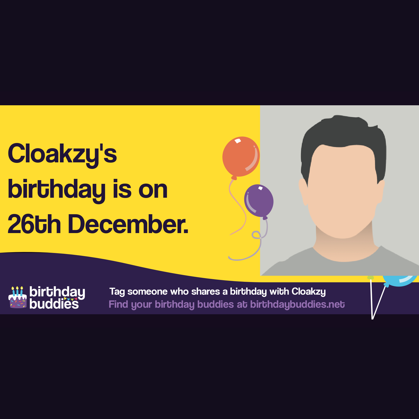 Cloakzy's birthday is 26th December 1994