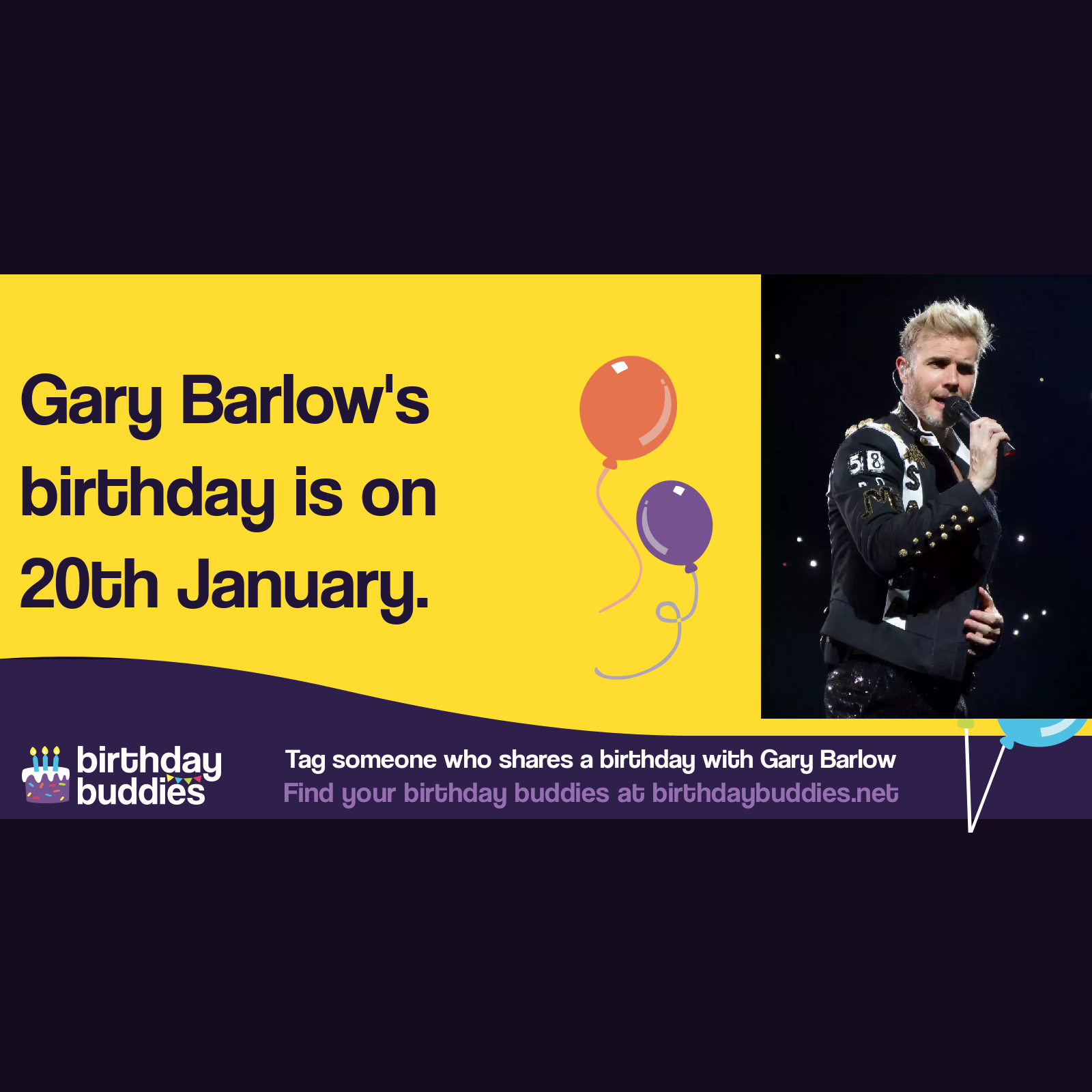 Gary Barlow's birthday is 20th January 1971