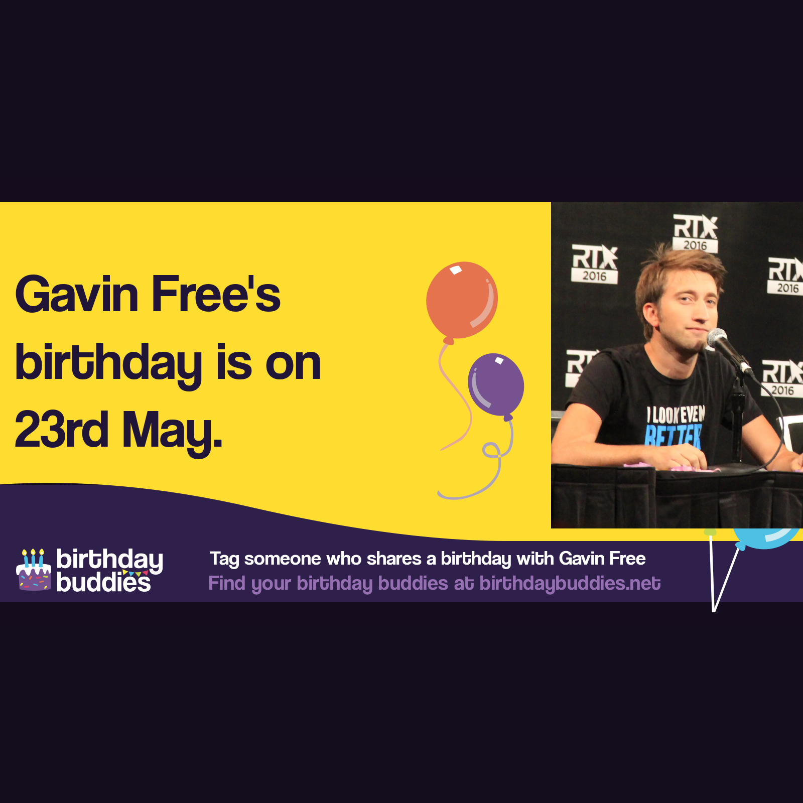 Gavin Free's birthday is 23rd May 1988