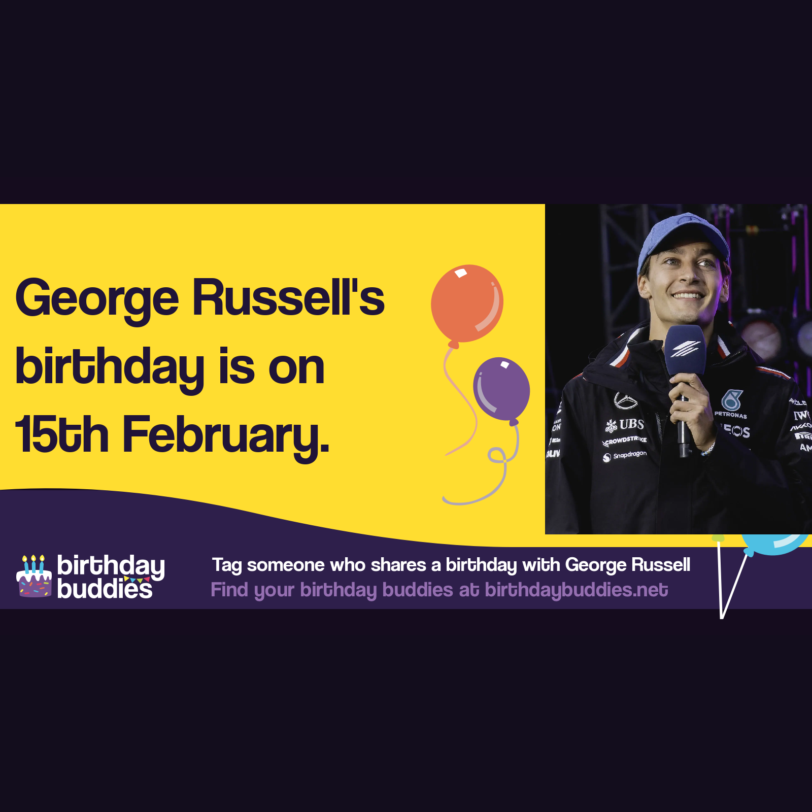 George Russell's birthday is 15th February 1998