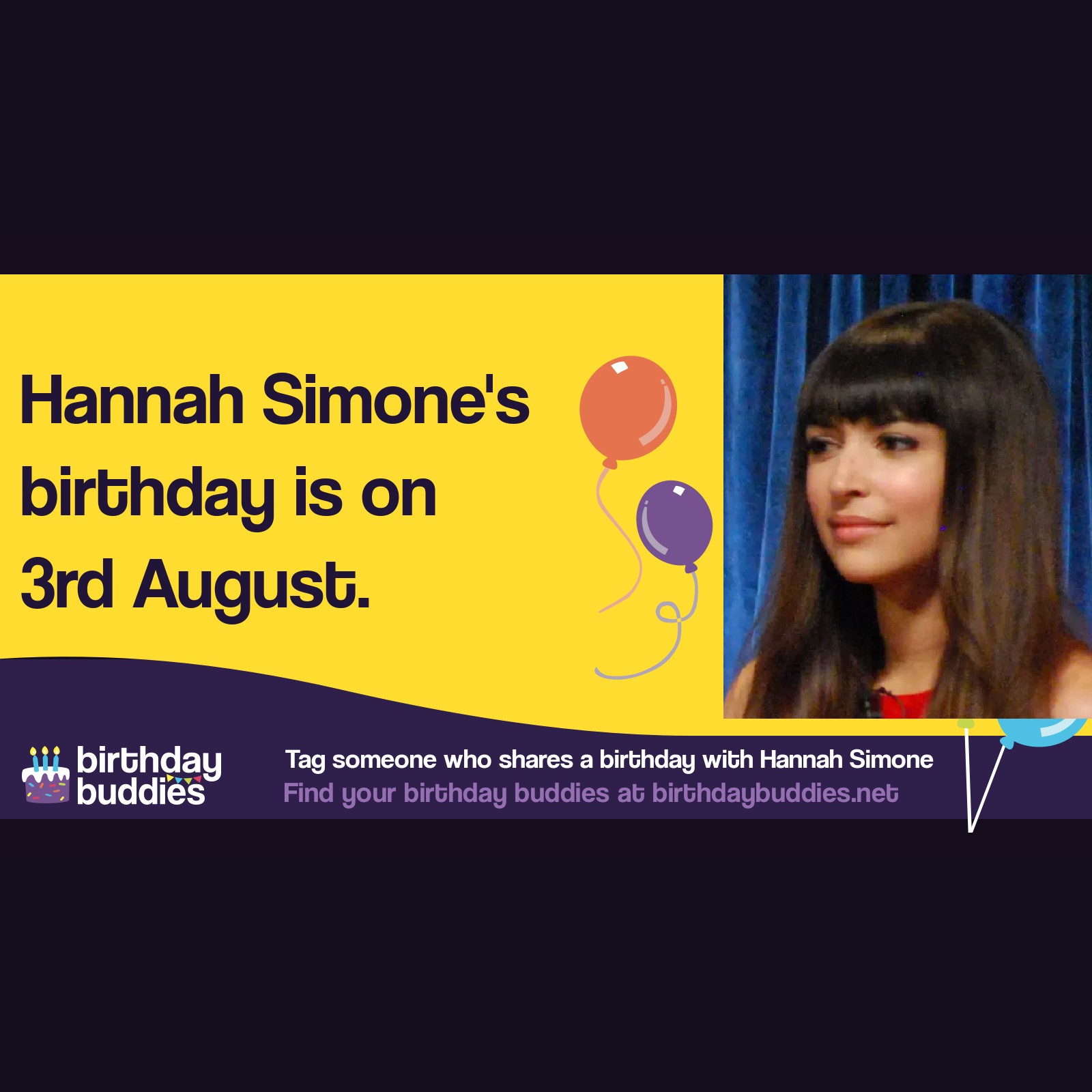 Hannah Simone's birthday is 3rd August 1980