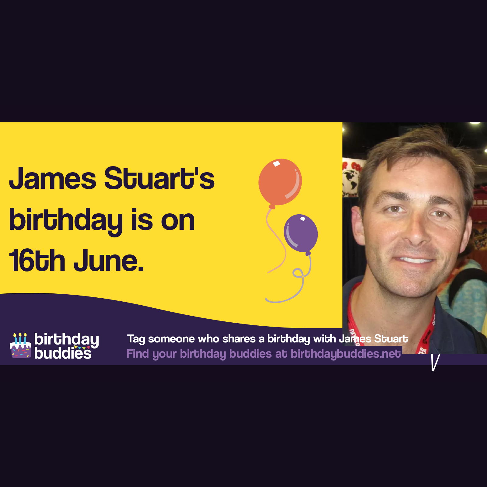 James Stuart's birthday is 16th June 1968