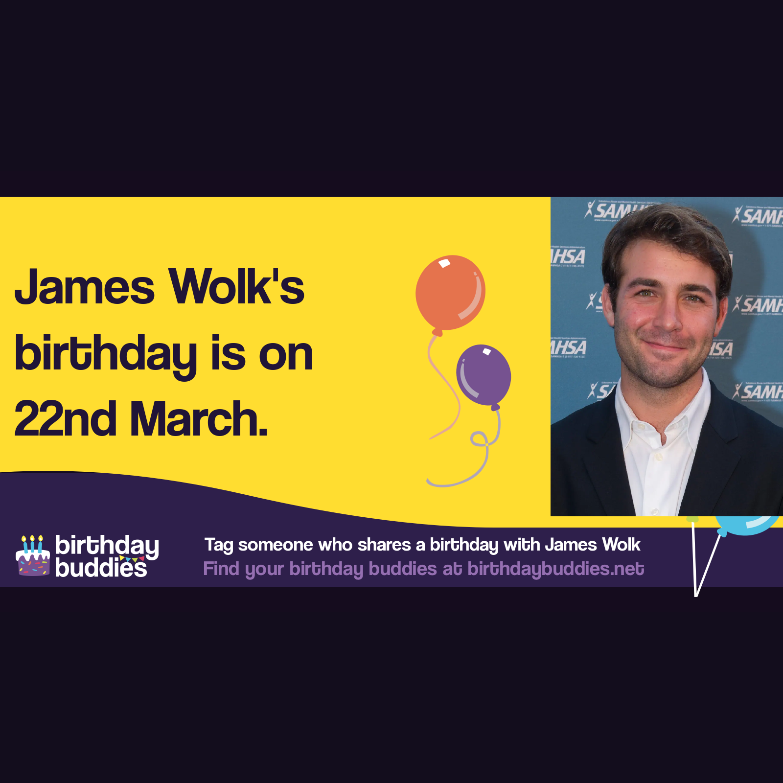 James Wolk's birthday is 22nd March 1985