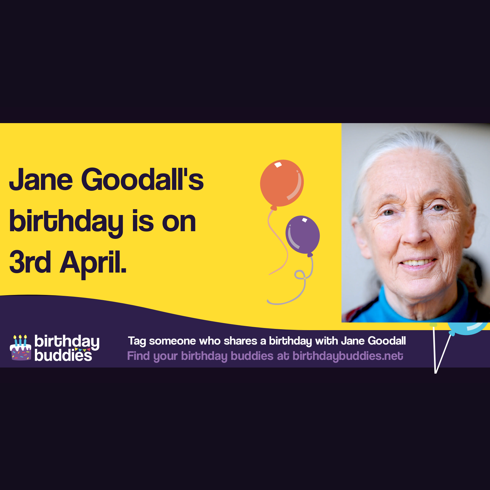 Jane Goodall's birthday was 3rd April 1934
