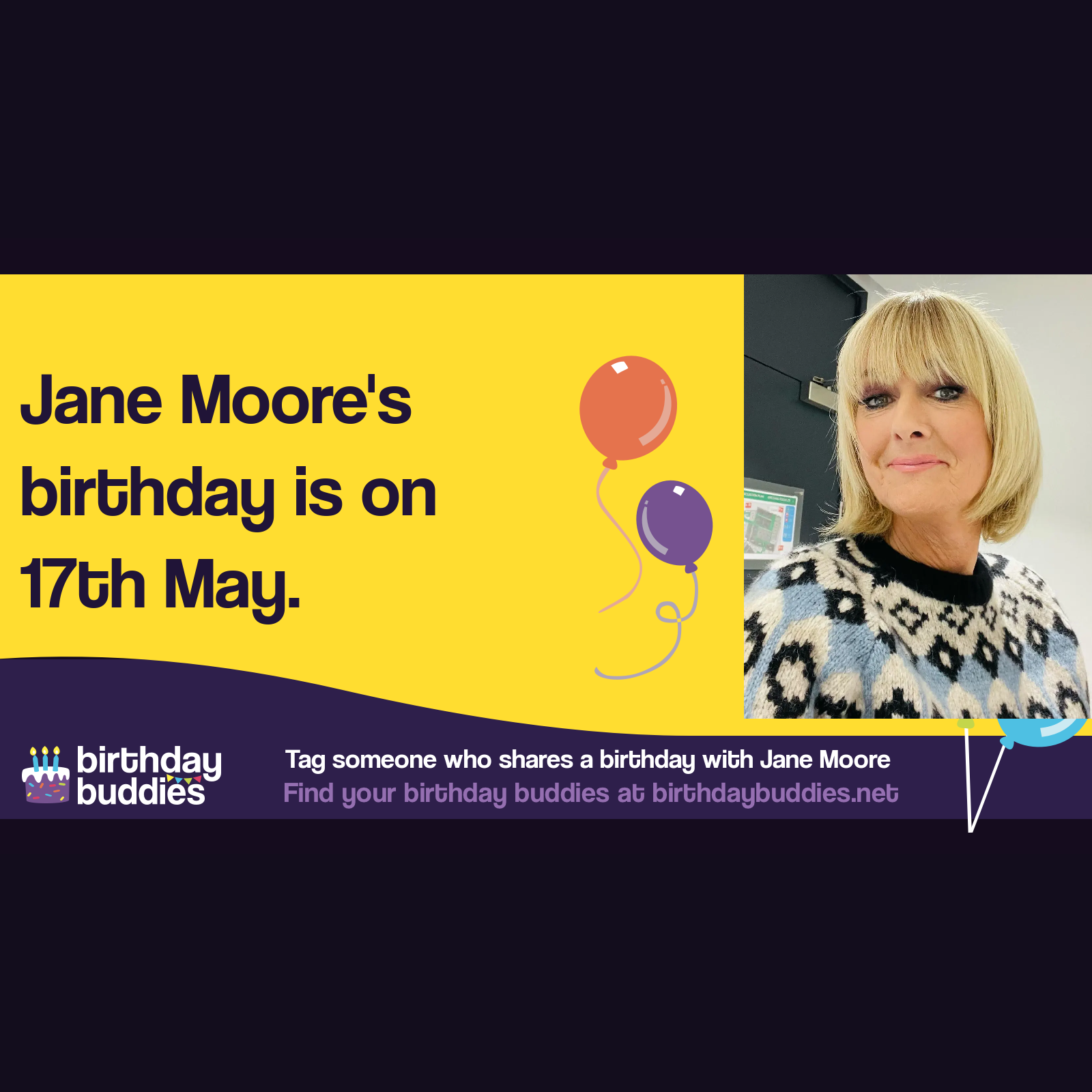 Jane Moore's birthday is 17th May 1962