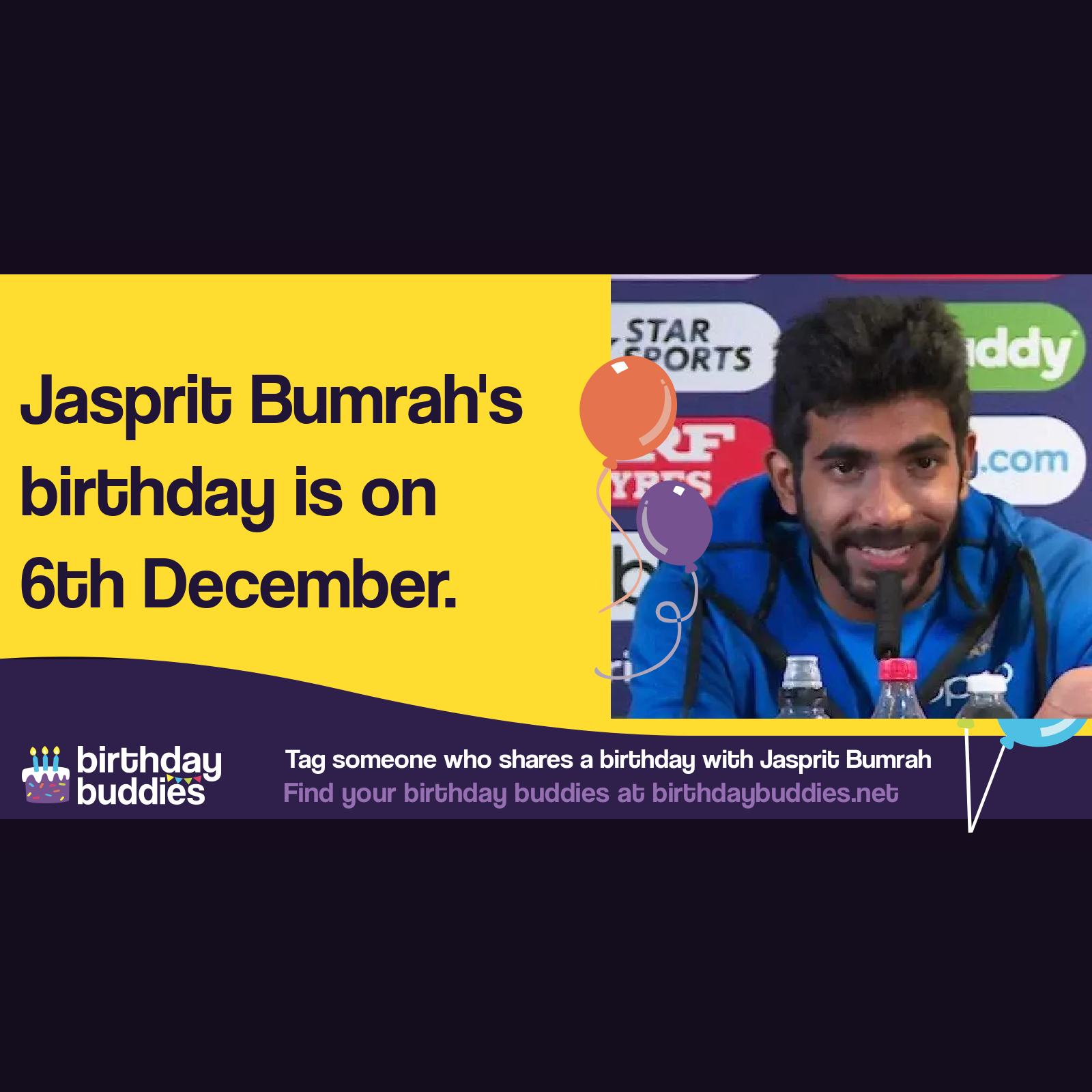 Jasprit Bumrah's birthday is 6th December 1993