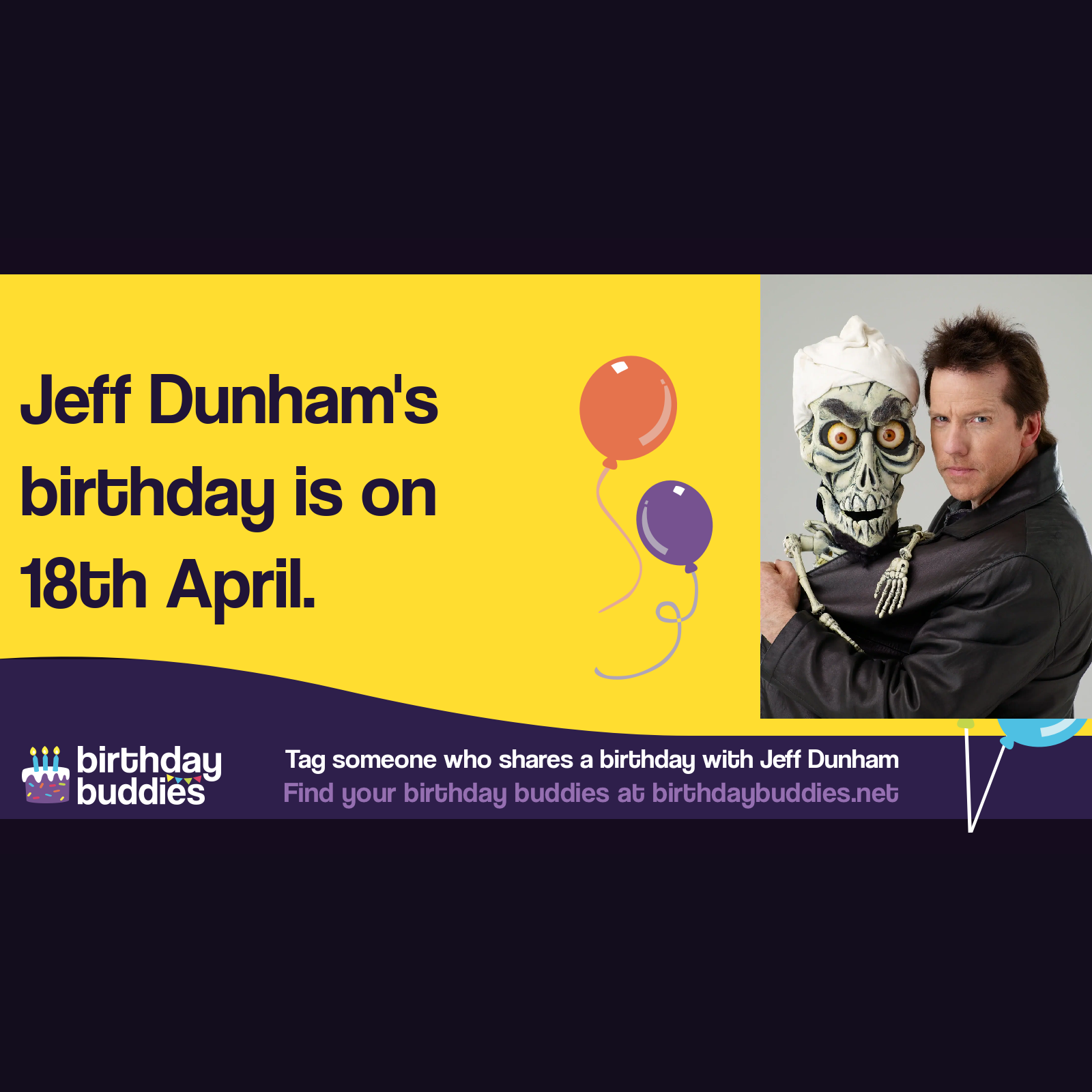 Jeff Dunham's birthday is 18th April 1962