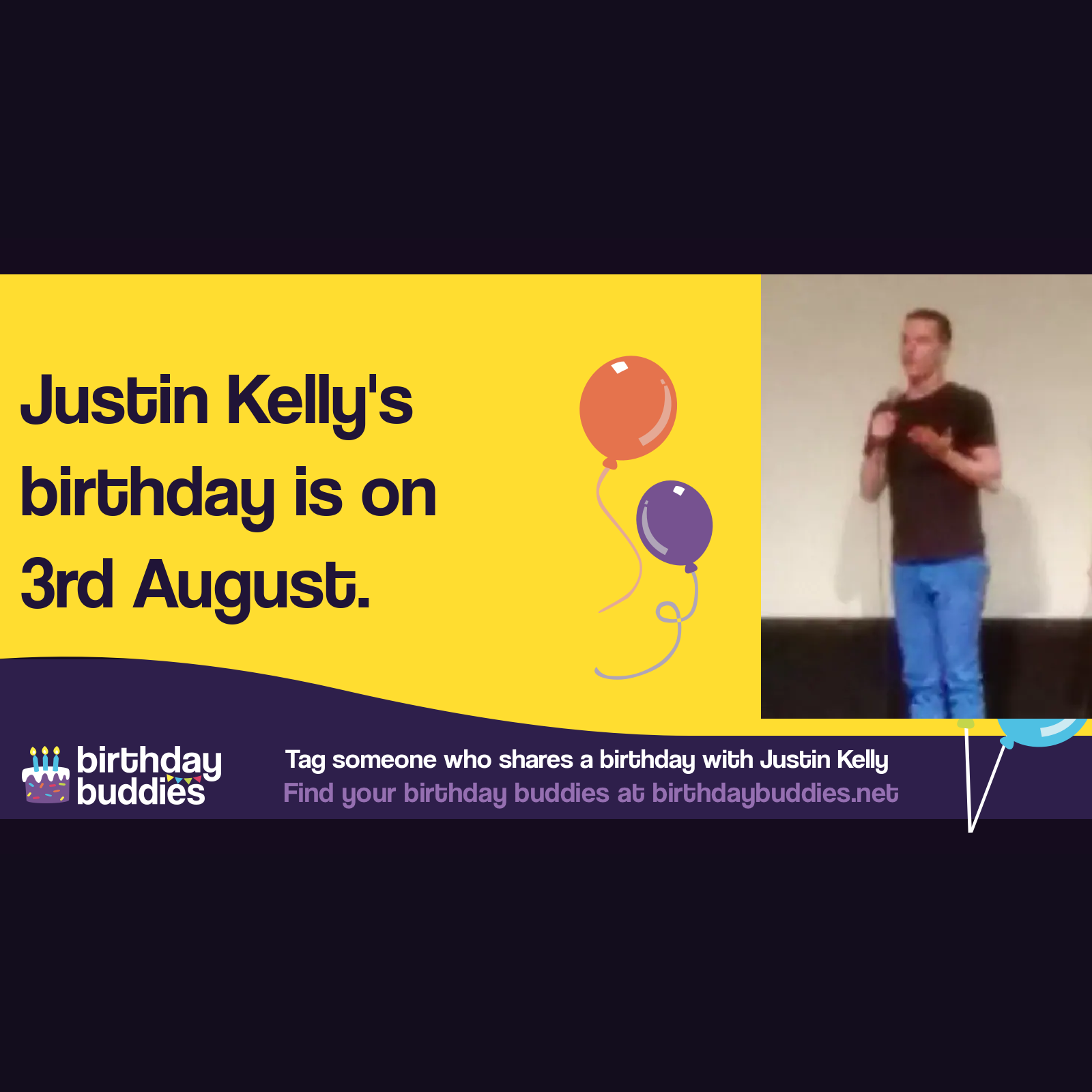 Justin Kelly's birthday is 3rd August 1978