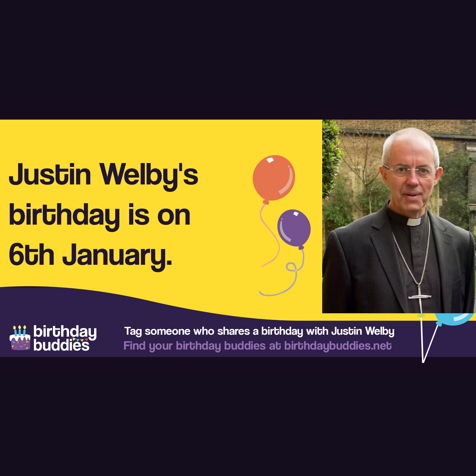 Justin Welby's birthday is 6th January 1956
