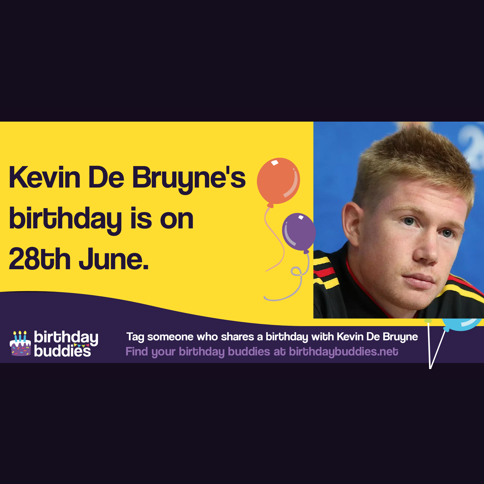 Kevin De Bruyne's birthday is 28th June 1991