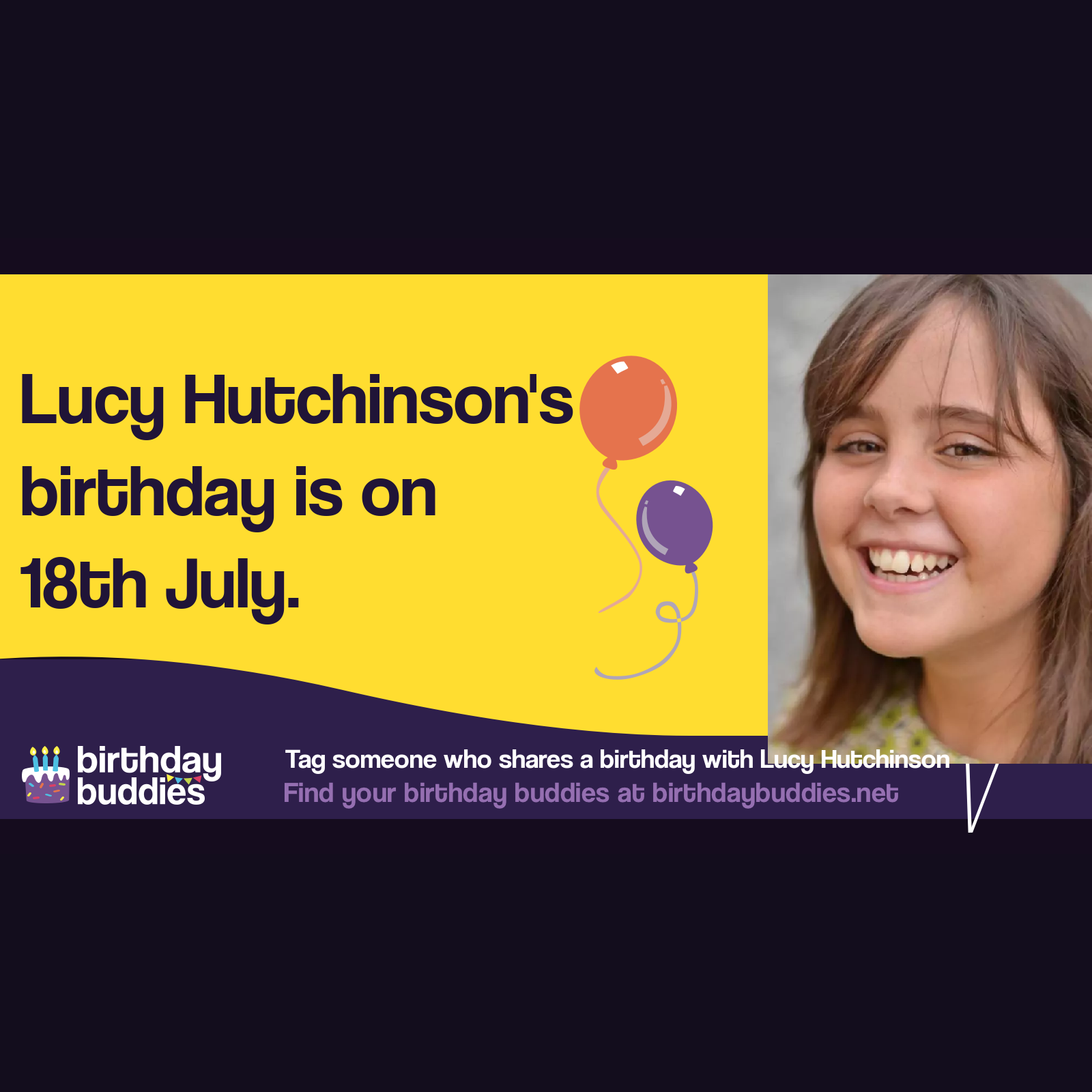 Lucy Hutchinson's birthday is 18th July 2003