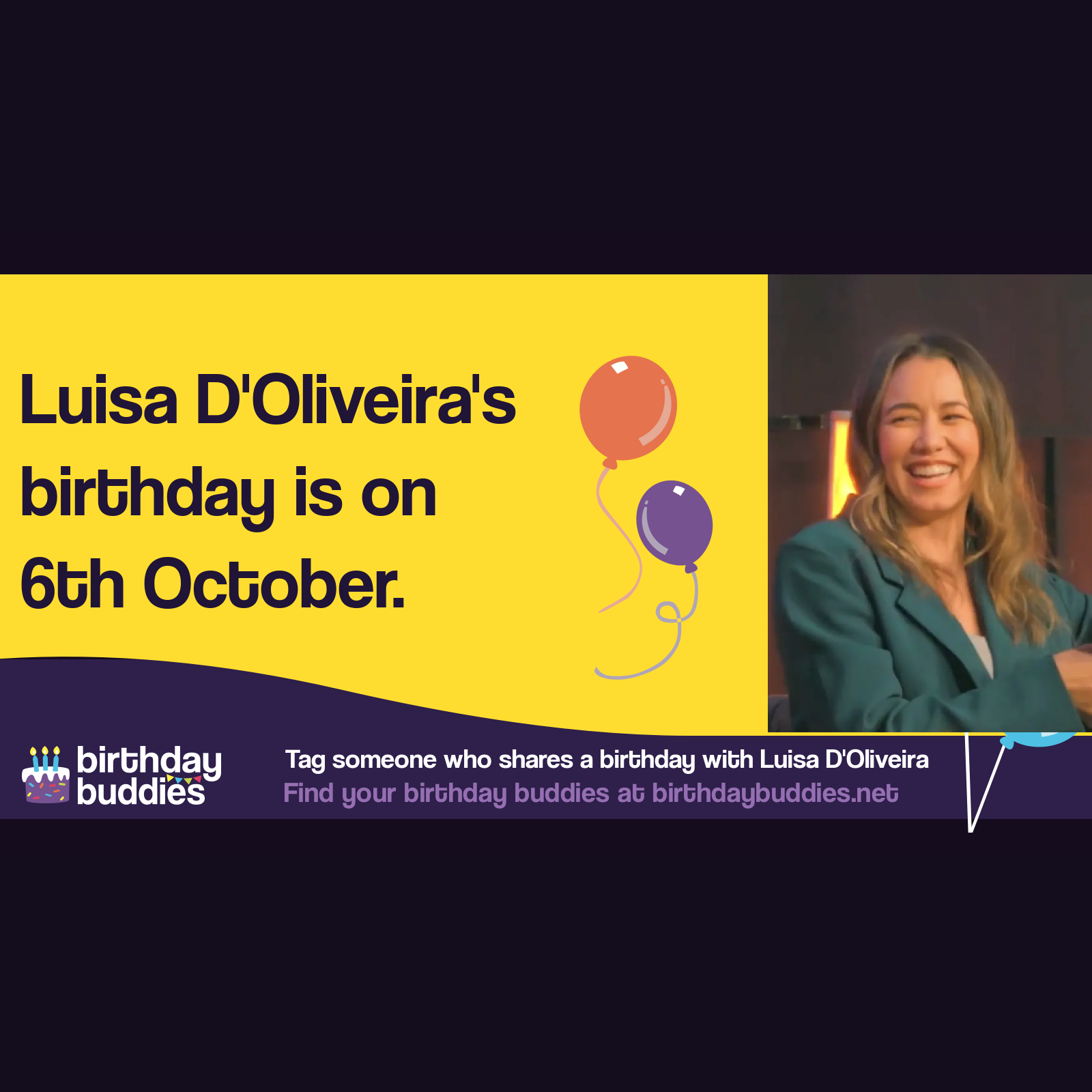 Luisa D'Oliveira's birthday is 6th October 1986