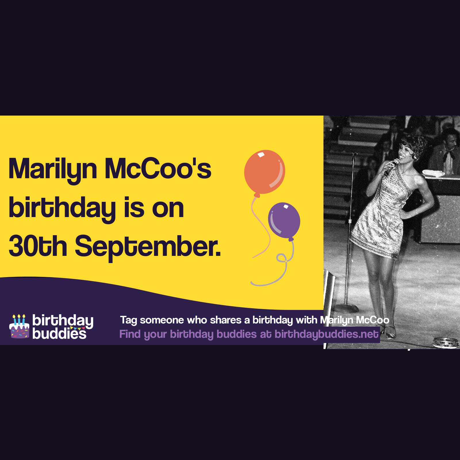 Marilyn McCoo's birthday is 30th September 1943