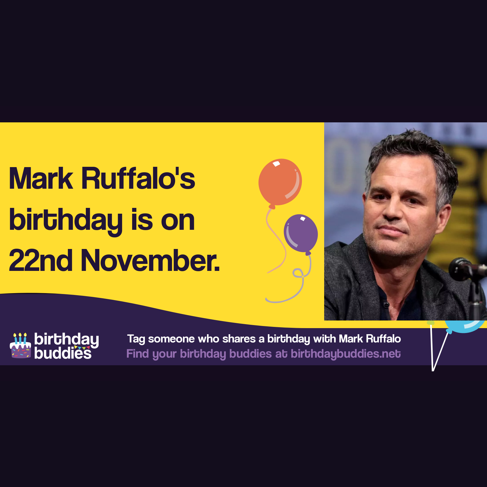 Mark Ruffalo's birthday is 22nd November 1967