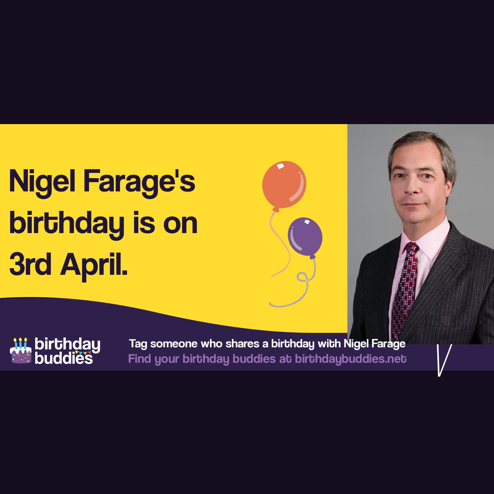 Nigel Farage's birthday is 3rd April 1964