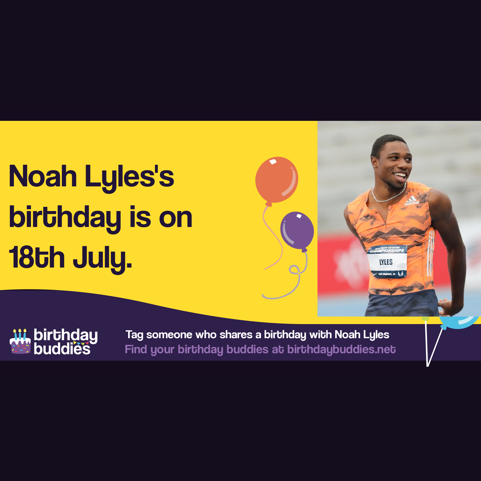 Noah Lyles's birthday is 18th July 1997