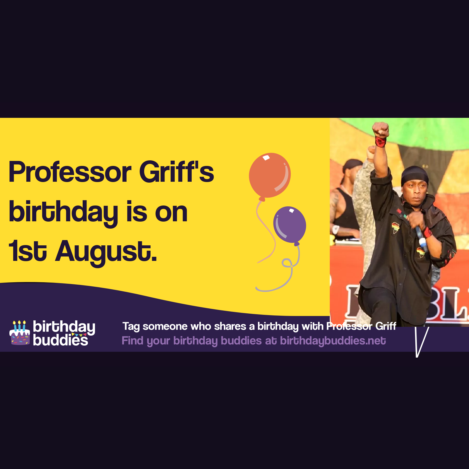 Professor Griff's birthday is 1st August 1960