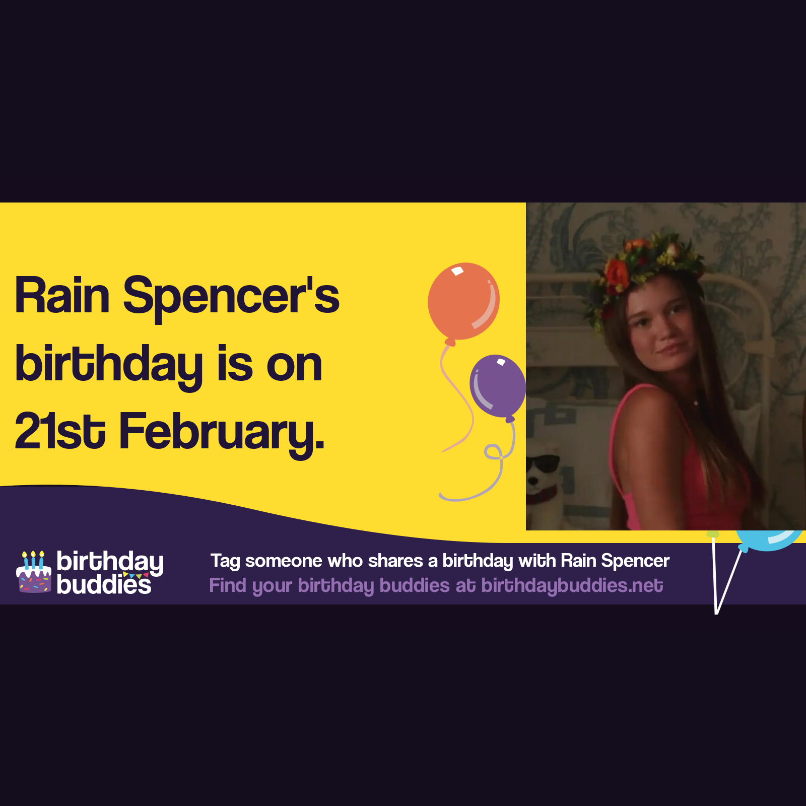Rain Spencer's birthday is 21st February 2000