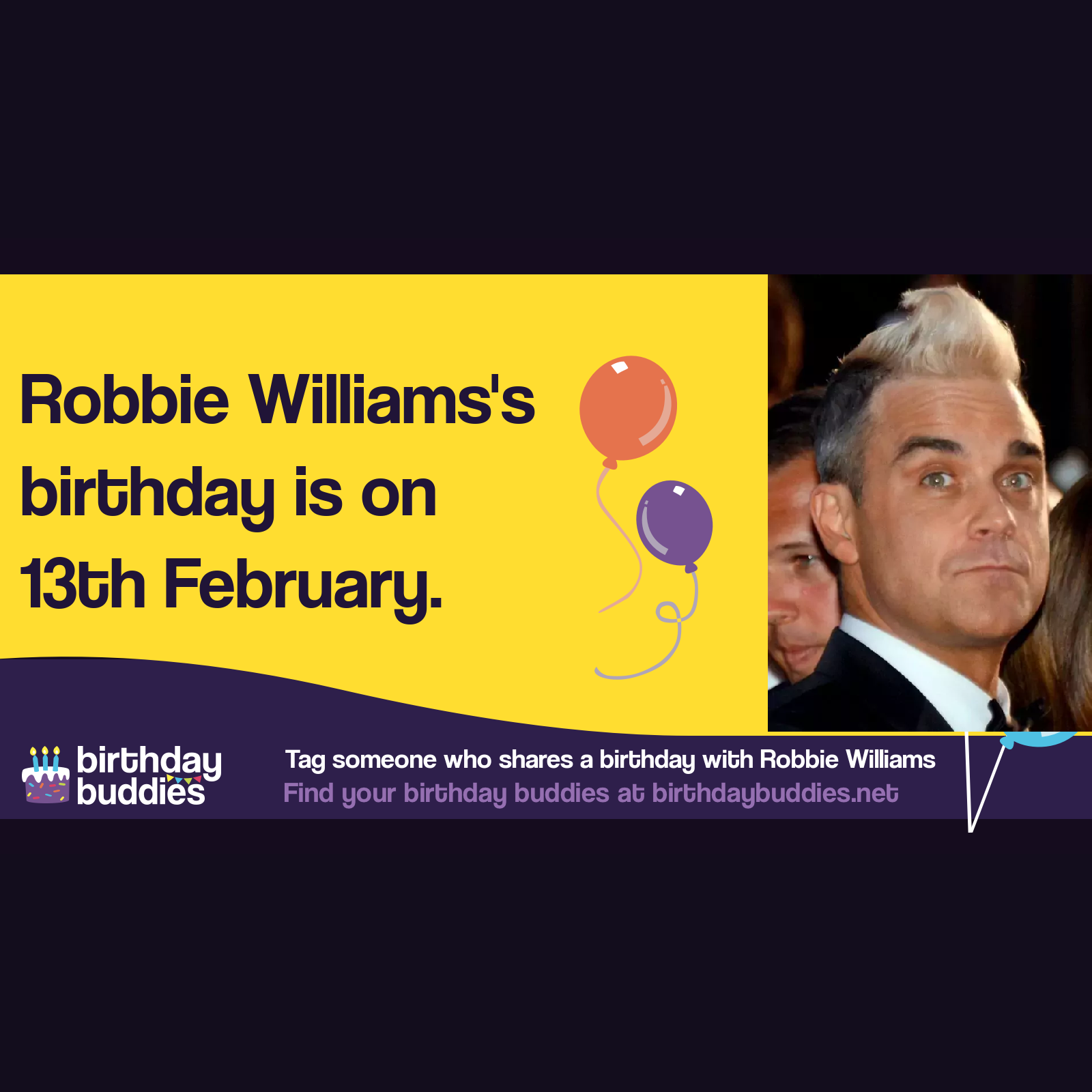 Robbie Williams's birthday is 13th February 1974