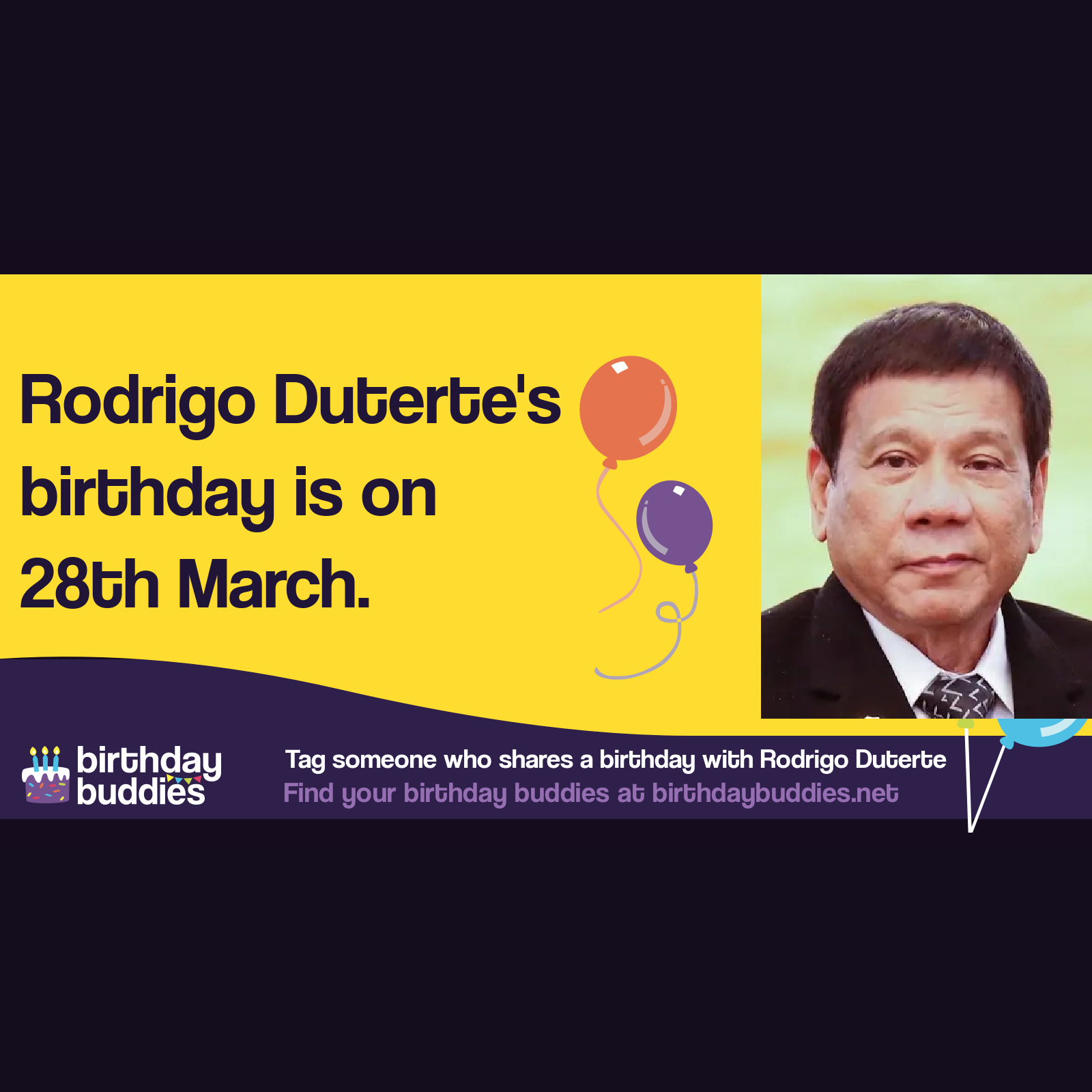 Rodrigo Duterte's birthday is 28th March 1945