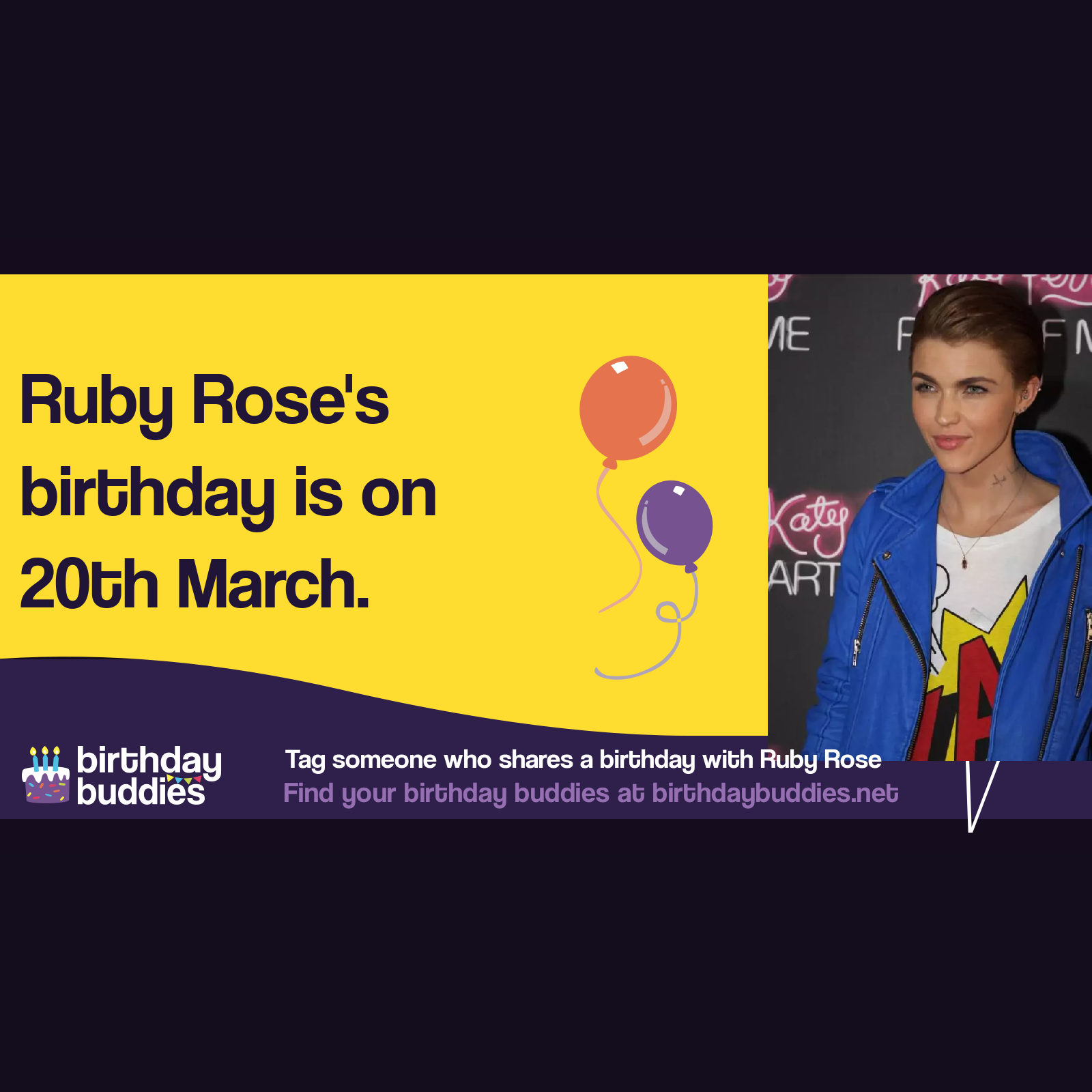 Ruby Rose's birthday is 20th March 1986