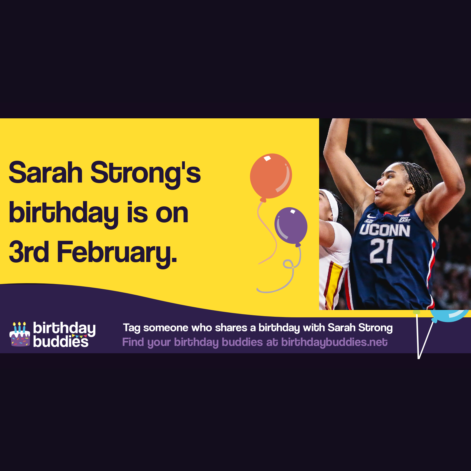 Sarah Strong's birthday is 3rd February 2006