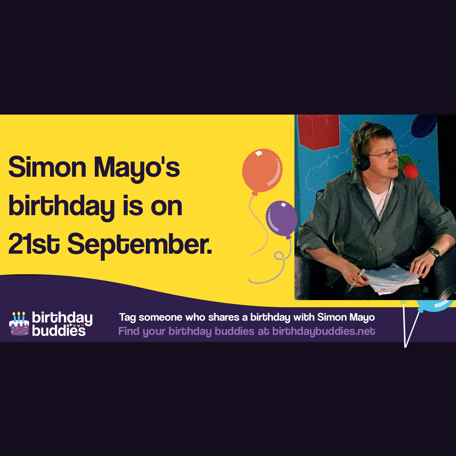 Simon Mayo's birthday is 21st September 1958