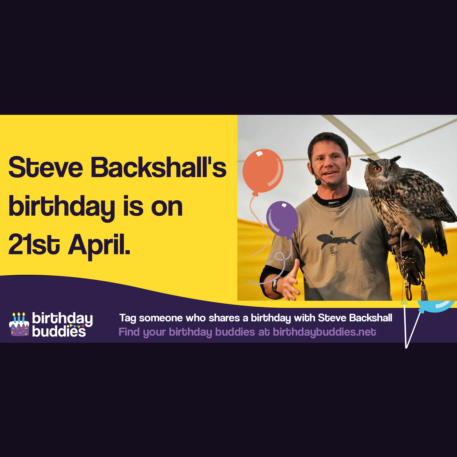 Steve Backshall's birthday is 21st April 1973