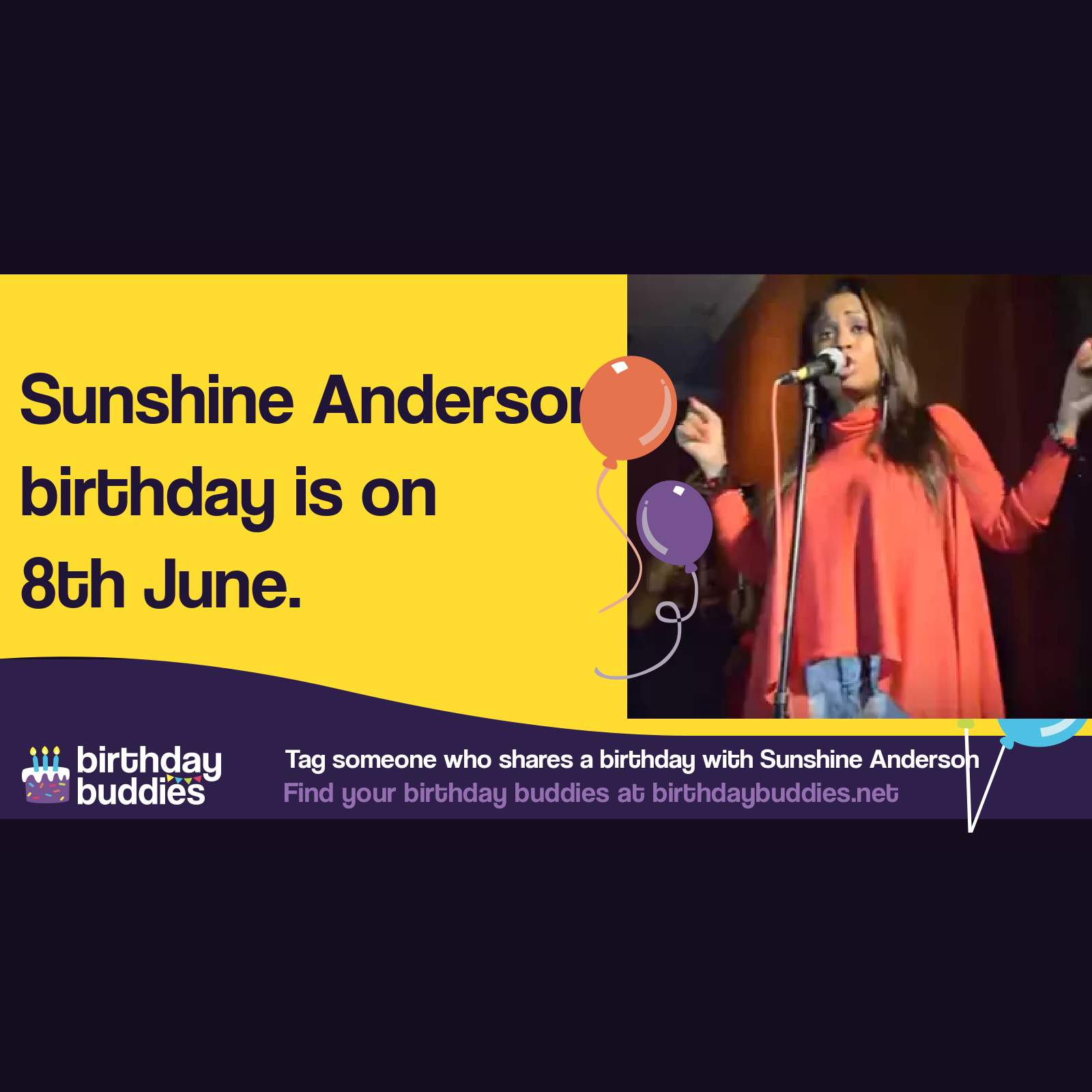Sunshine Anderson's birthday is 8th June 1974