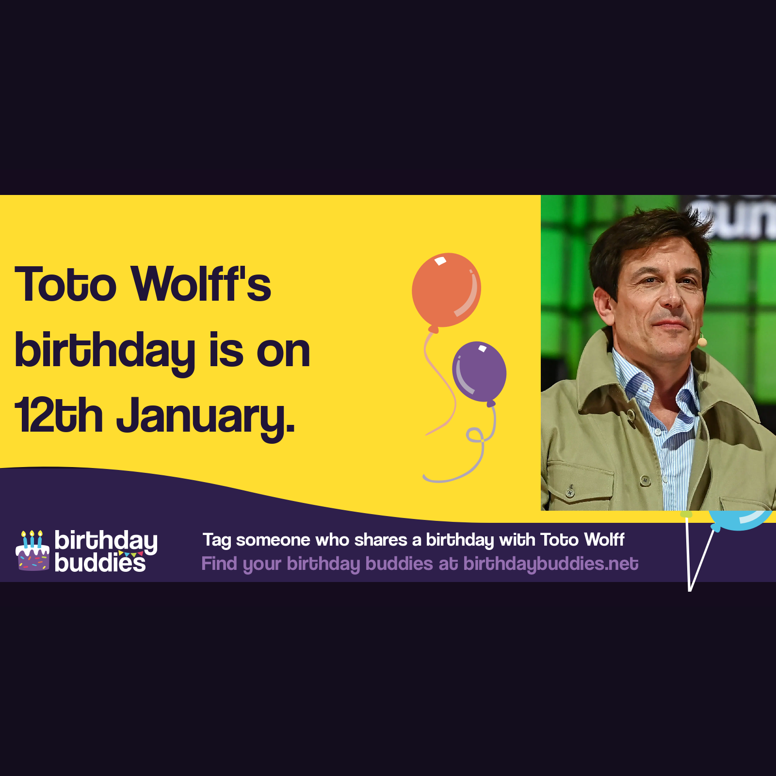 Toto Wolff's birthday is 12th January 1972