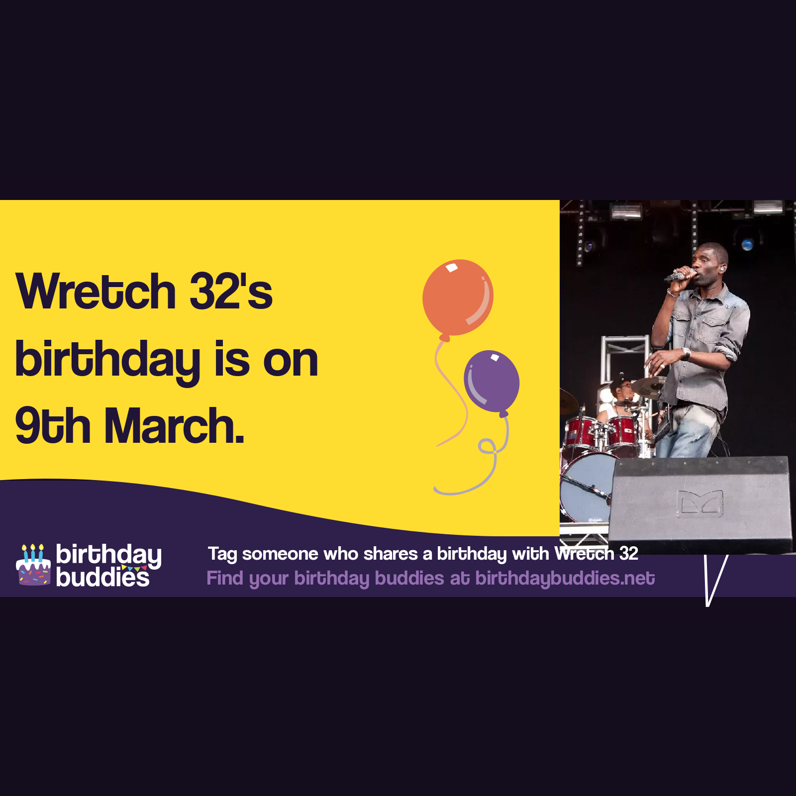 Wretch 32's birthday is 9th March 1985